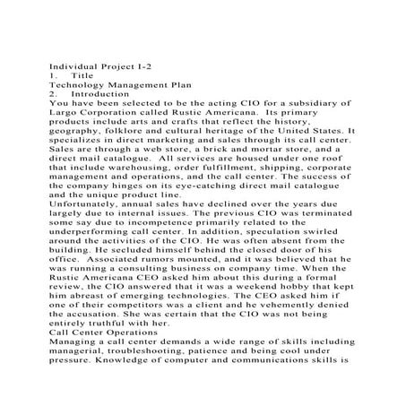 Individual Project I-21. TitleTechnology Management Plan .docx | IT and ...