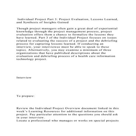 Individual Project Part 3 Project Evaluation, Lessons Learned, a.docx