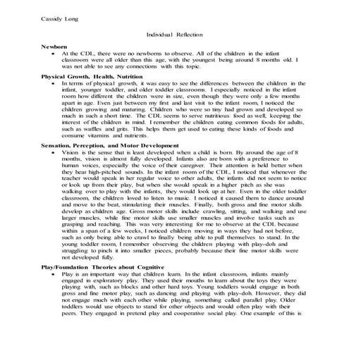 Infant Development Reflection | DOCX