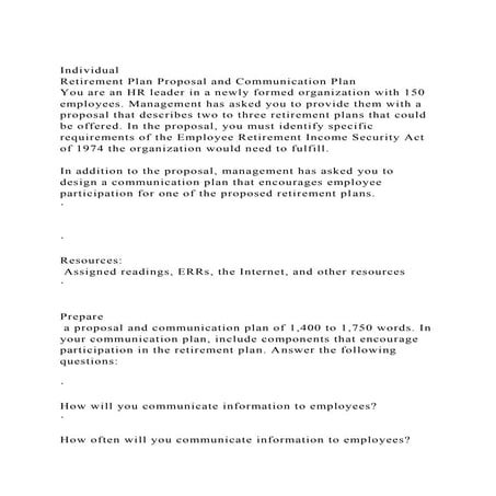Individual Retirement Plan Proposal and Communication PlanYou .docx