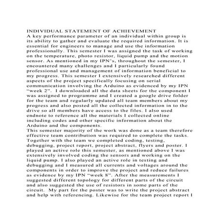 INDIVIDUAL STATEMENT OF ACHIEVEMENTA key performance parameter o.docx