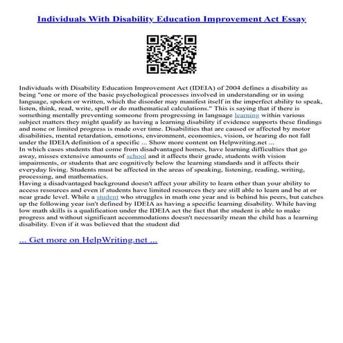 Individuals With Disability Education Improvement Act Essay | PDF