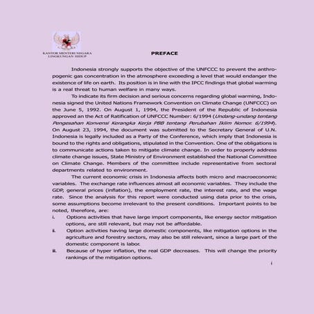 Indonesia the first national communication on climate change convention ...