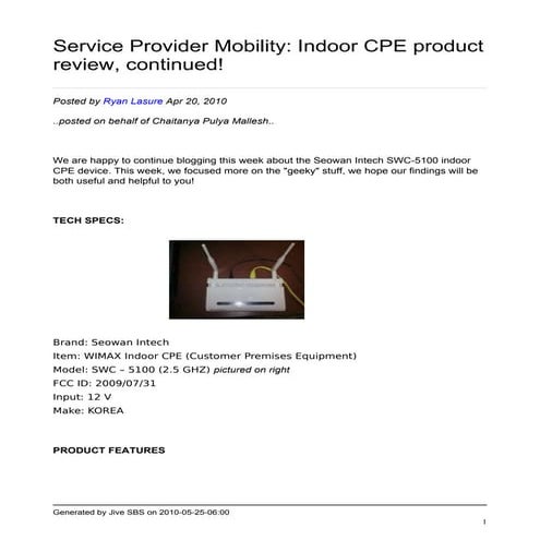 Indoor CPE Product Review, Continued! | PDF