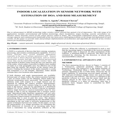 Indoor Localization In Sensor Network With Estimation Of Doa And Rssi Measurement Pdf