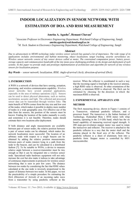 Indoor Localization In Sensor Network With Estimation Of Doa And Rssi Measurement Pdf
