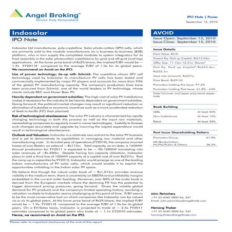 Indosolar IPO Note | PDF