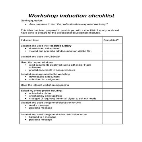 Induction checklist | PDF