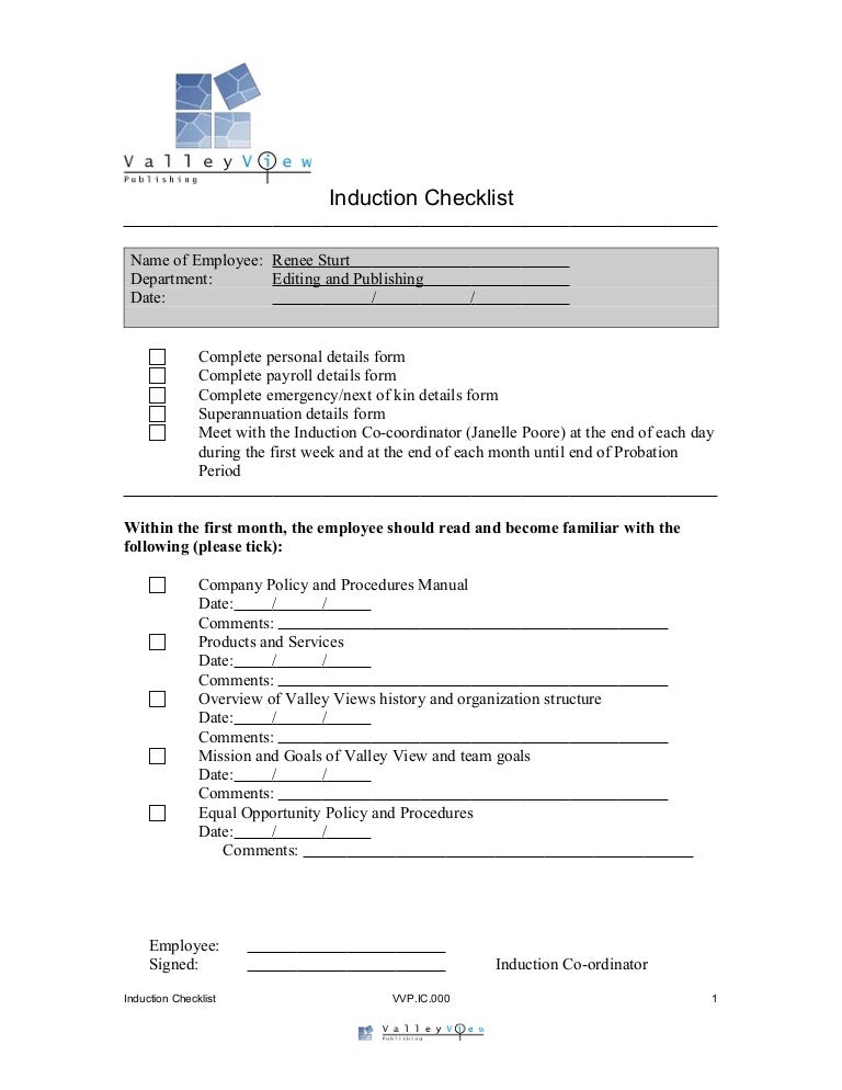 Induction Checklist