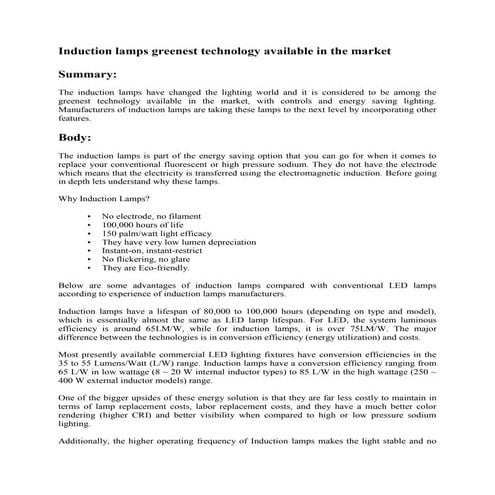 Induction lamps | DOCX