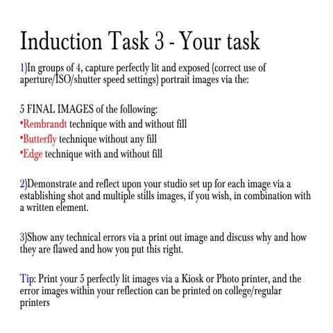Induction Task 3 studio lighting | PPT
