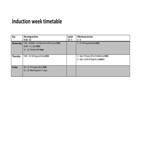 Induction week timetable | PPT