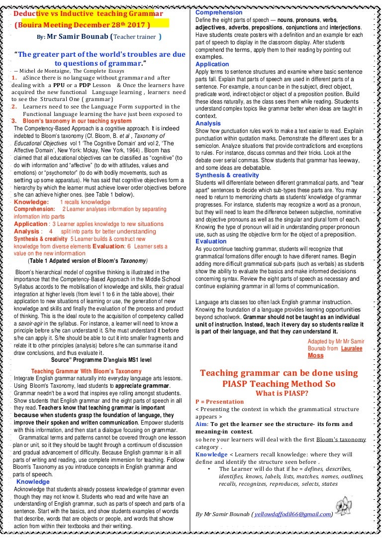 Inductive And Deductive Teaching Grammar Bouira December 28 Th 2017