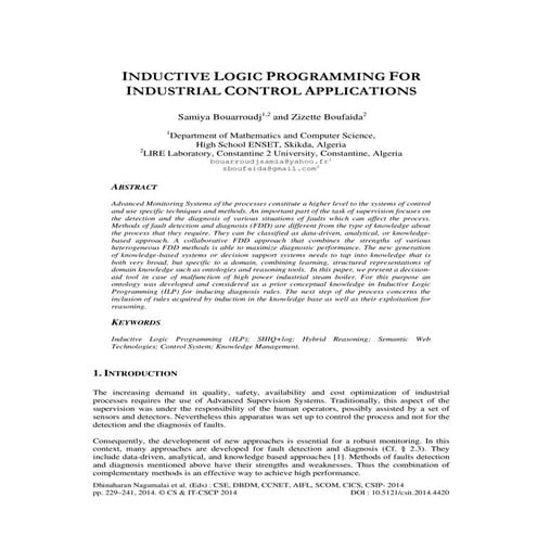 Inductive Logic Programming For Industrial Control Applications