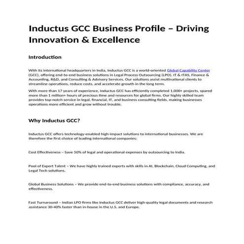 Inductus GCC Business Profile (Global capability center enabler) | PDF