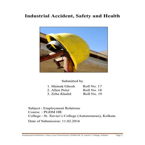 Industrial Accident, Safety and Health | PDF