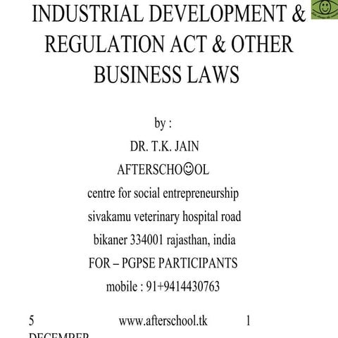 Industrial development & regulation act & other business laws | PPT