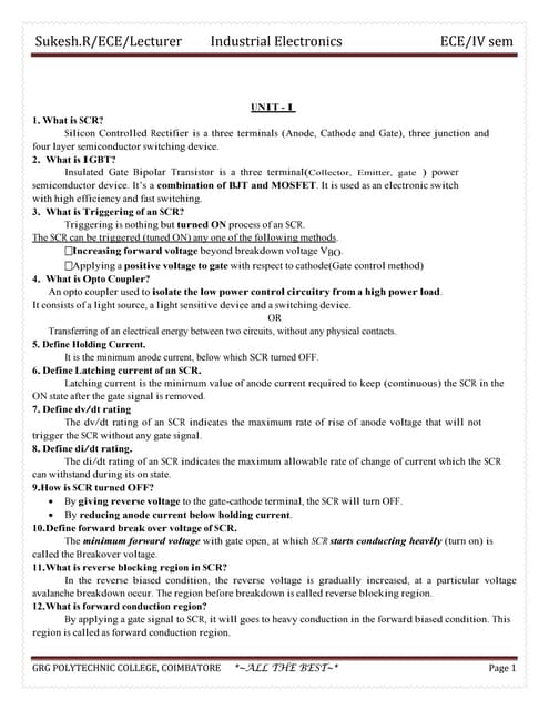 INTERVIEW QUESTIONS ON POWER ELECTRONICS BY RAJ | PDF
