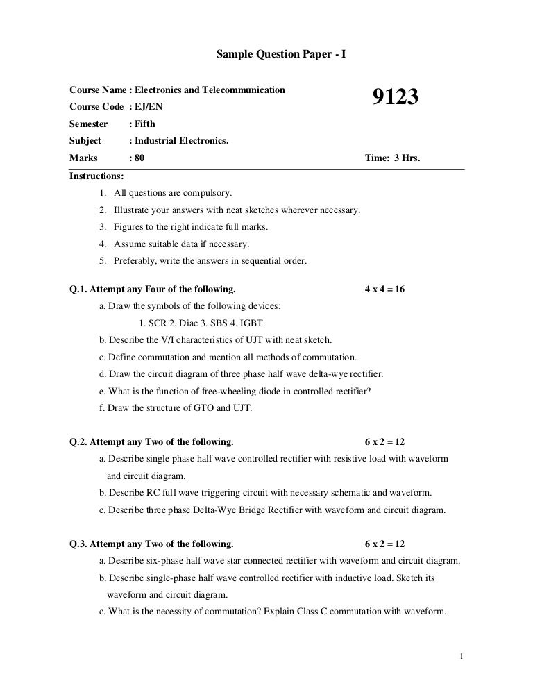 Industrial Electronics 80 Marks Sample Test Paper Industrial Electronics 80 Marks Sample Test Paper