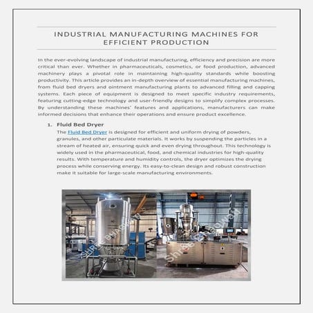 Industrial Manufacturing Machines for Efficient Production | PDF
