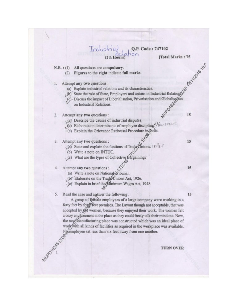 BMS 5th SEM Question Paper Industrial Relation bms-5th-sem-question-paper-industrial-relation