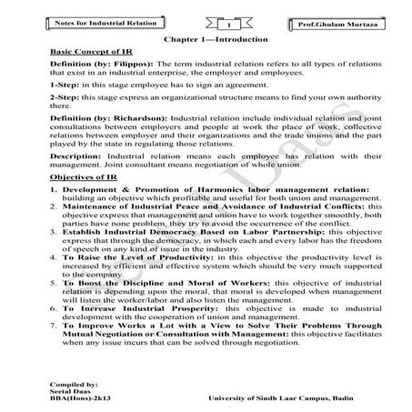 Industrial Relations notes | PDF