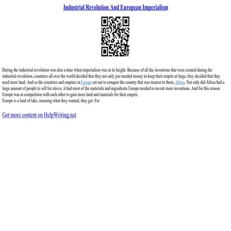 Industrial Revolution And European Imperialism | PDF