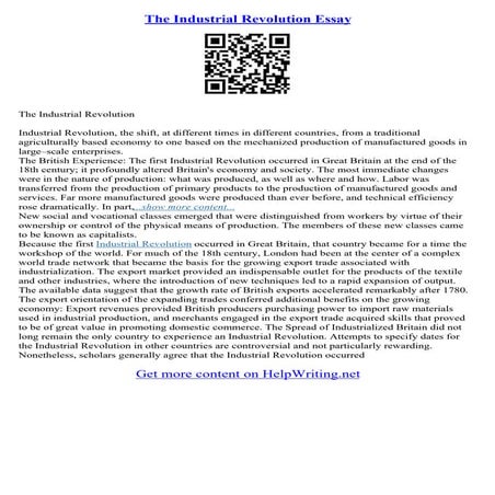 Industrial Revolution Essay Questions | PDF