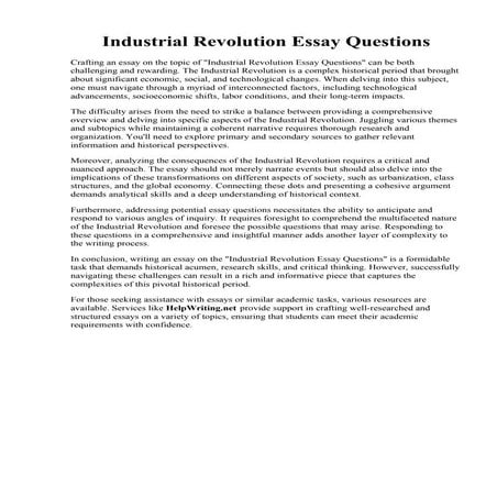 Industrial Revolution Essay Questions. The Industrial Revolution. - A ...