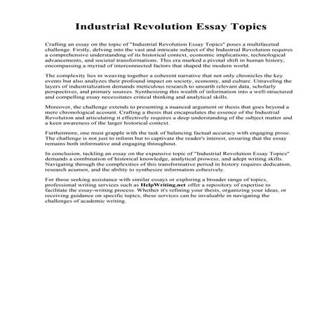 Industrial Revolution Essay Topics. Richland Community College | PDF ...