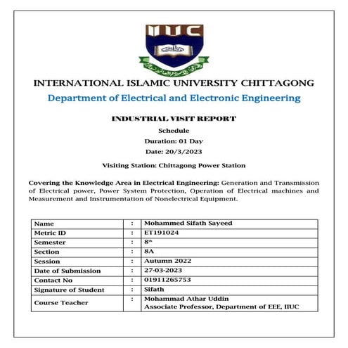 Industrial Visit Report_EEE.sdhgfvjasdfvjhfvjh | PDF