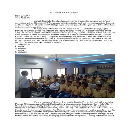 Industrial visit to parle | DOCX