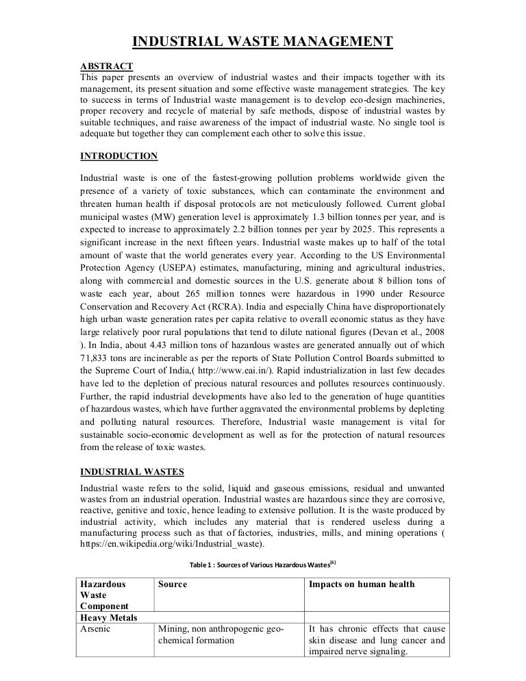 Industrial waste management