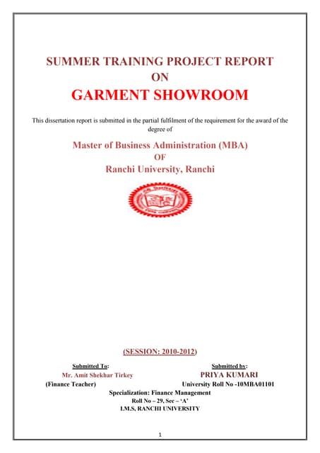 Format of summer training report by munna kumar yadav (MBA) | DOCX