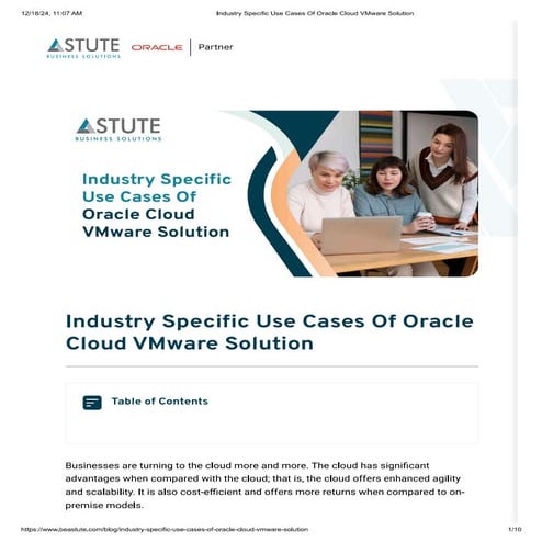 Industry Specific Use Cases Of Ocvs Oracle Cloud Vmware Solution Pdf