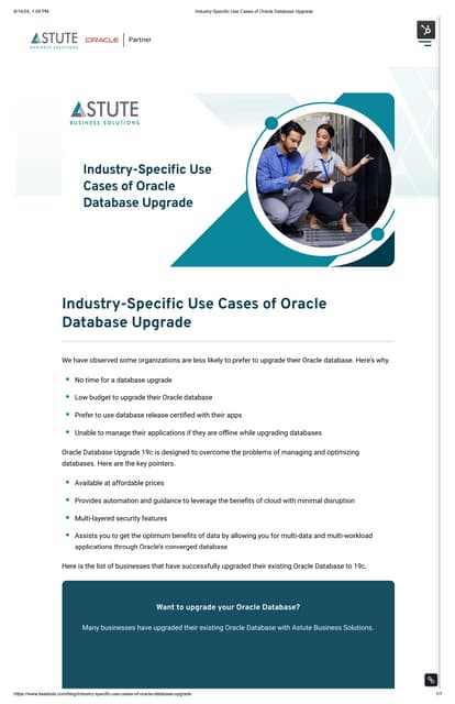 Industry Specific Use Cases Of Oracle Database Upgrade Pdf