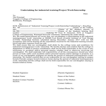 Industrial training parent undertaking | DOC