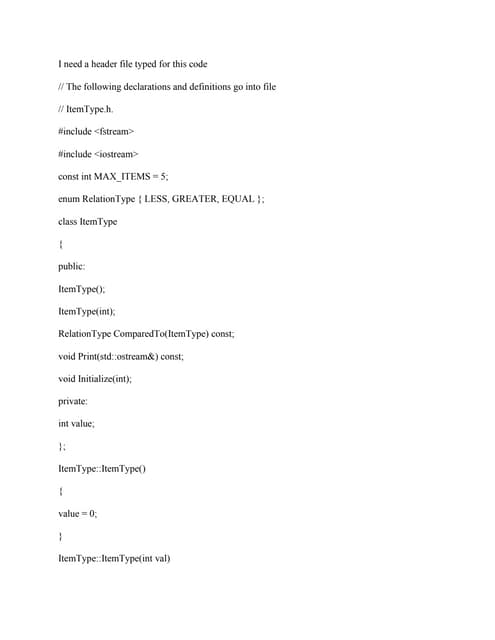 I Need A Header File Typed For This Code The Following Declarat Pdf