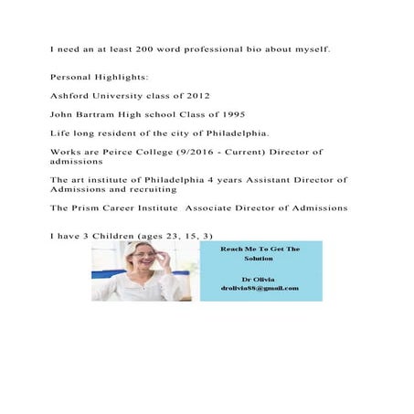 I need an at least 200 word professional bio about myself. Per | DOCX ...