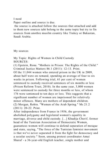 I need one research paper outline Please use attached exampleS.docx