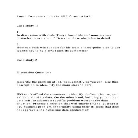 I need Two case studies in APA format ASAP.Case study 1 | DOCX