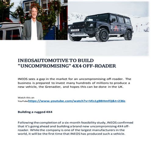 INEOS AUTOMOTIVE TO BUILD "UNCOMPROMISING" 4X4 OFF-ROADER | PDF