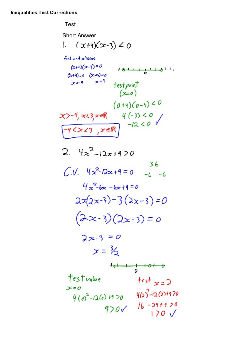 Inequalities test corrections