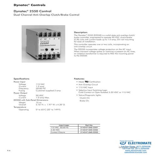 Inertia dynamics controls_d2550_specsheet | PDF