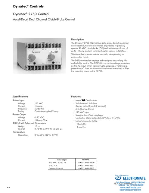 Inertia dynamics controls_d2550_specsheet | PDF