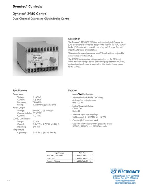 Inertia dynamics controls_d2550_specsheet | PDF