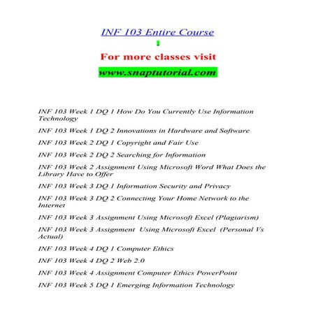 INF 103 Education Specialist / snaptutorial.com