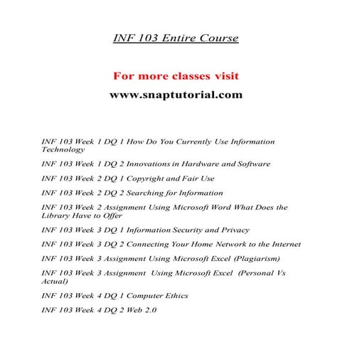 INF 103 Education Specialist / snaptutorial.com