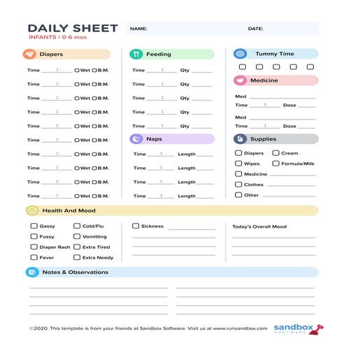 Preschool Daily Sheet with Icons | PDF