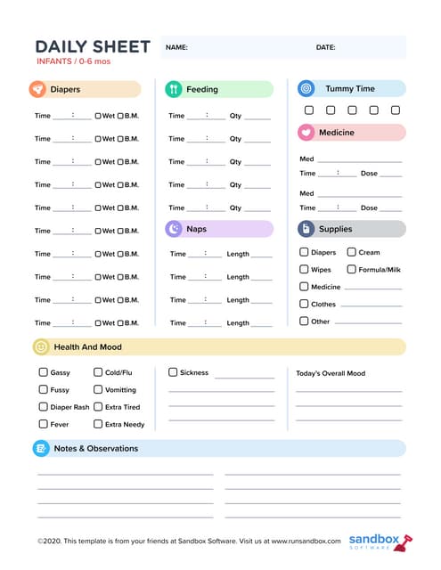 Preschool Daily Sheet with Icons | PDF